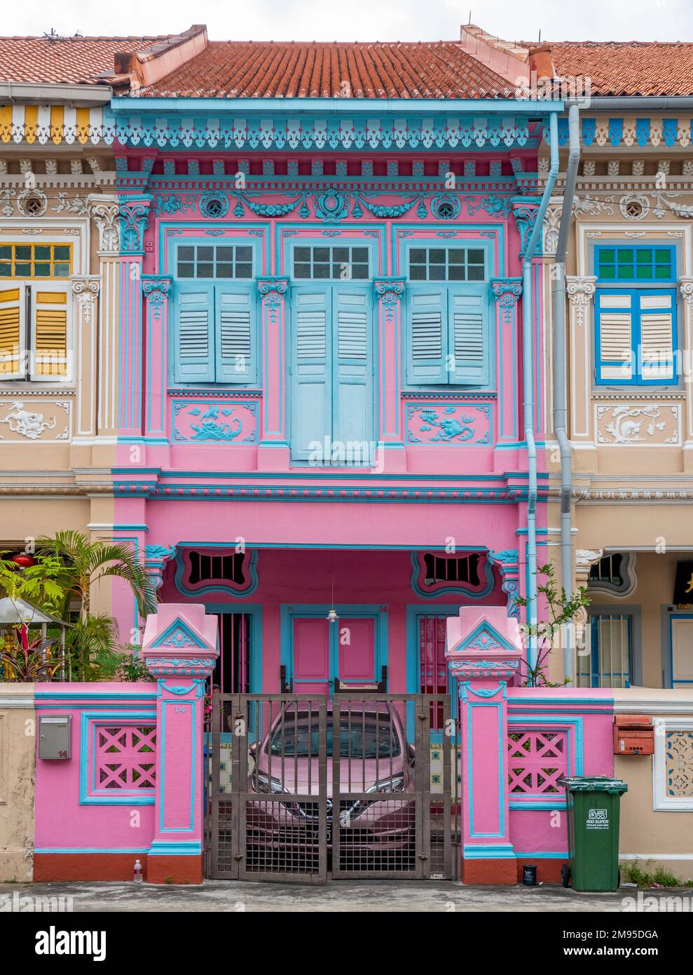 Iconic pastel coloured Peranakan residential shophouses on Koon Seng Rd ...