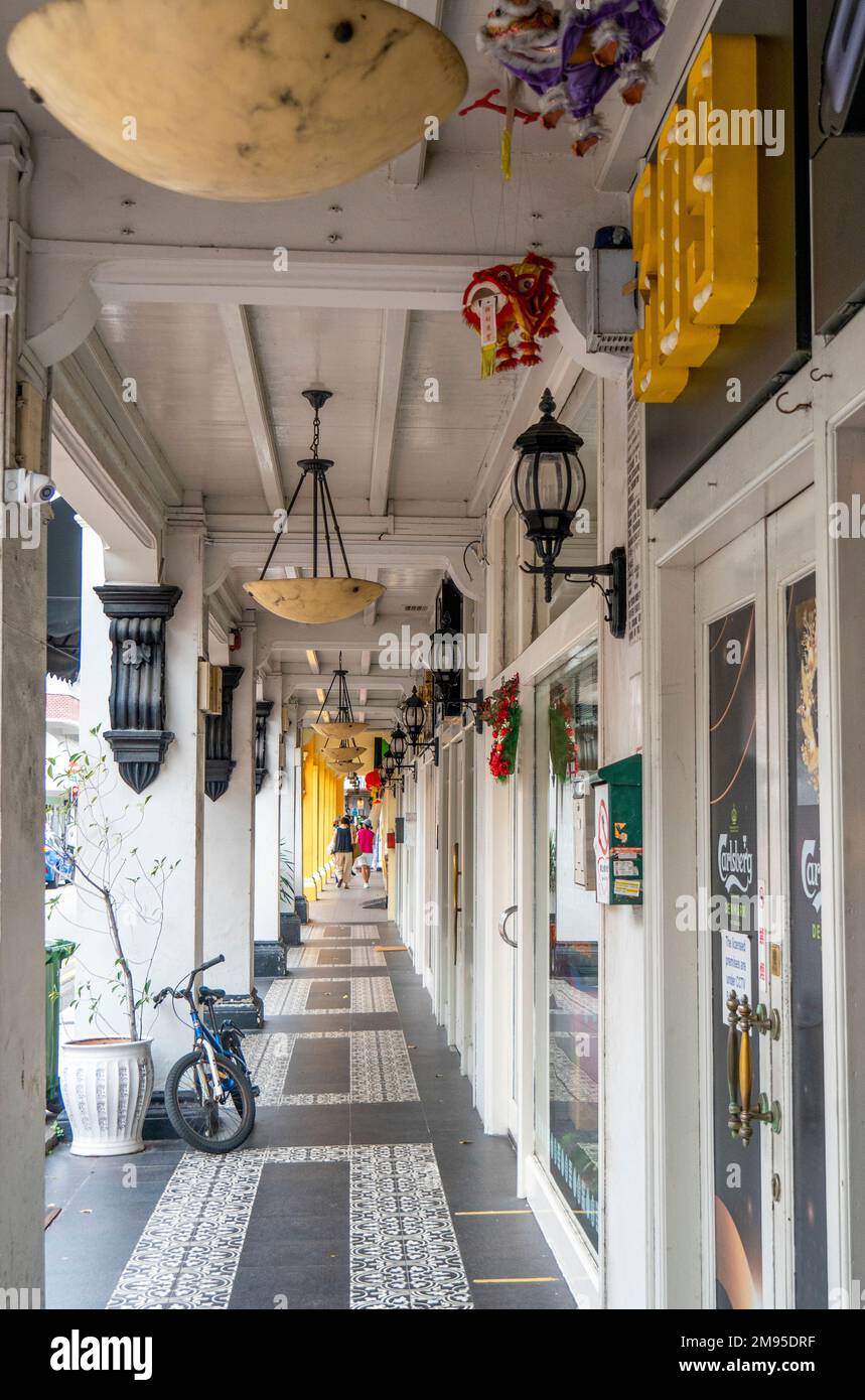 Portico entrance to Venue Hotel housed in a row of Peranakan shophouses ...