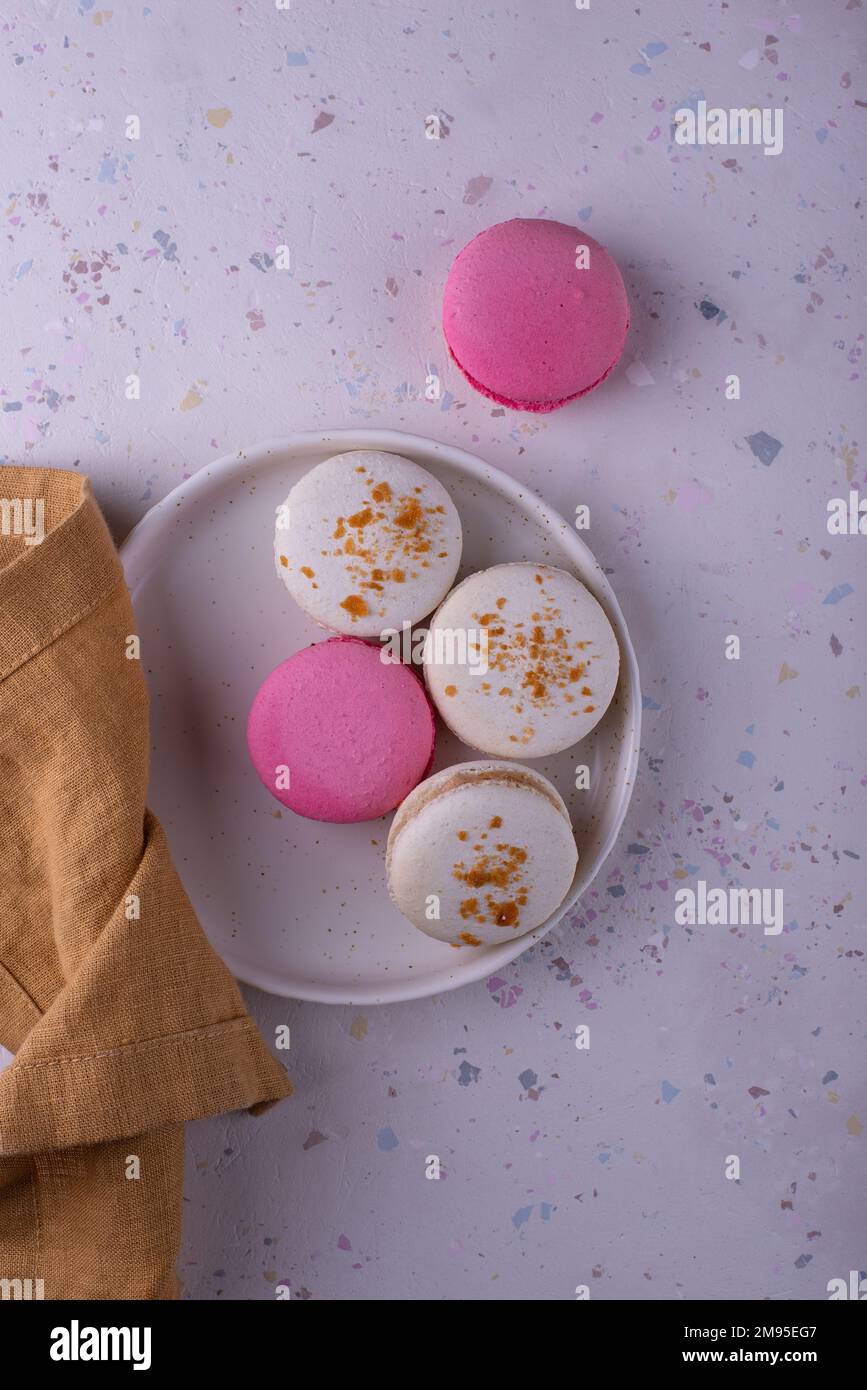 Colorful macaroons on white background Stock Photo - Alamy