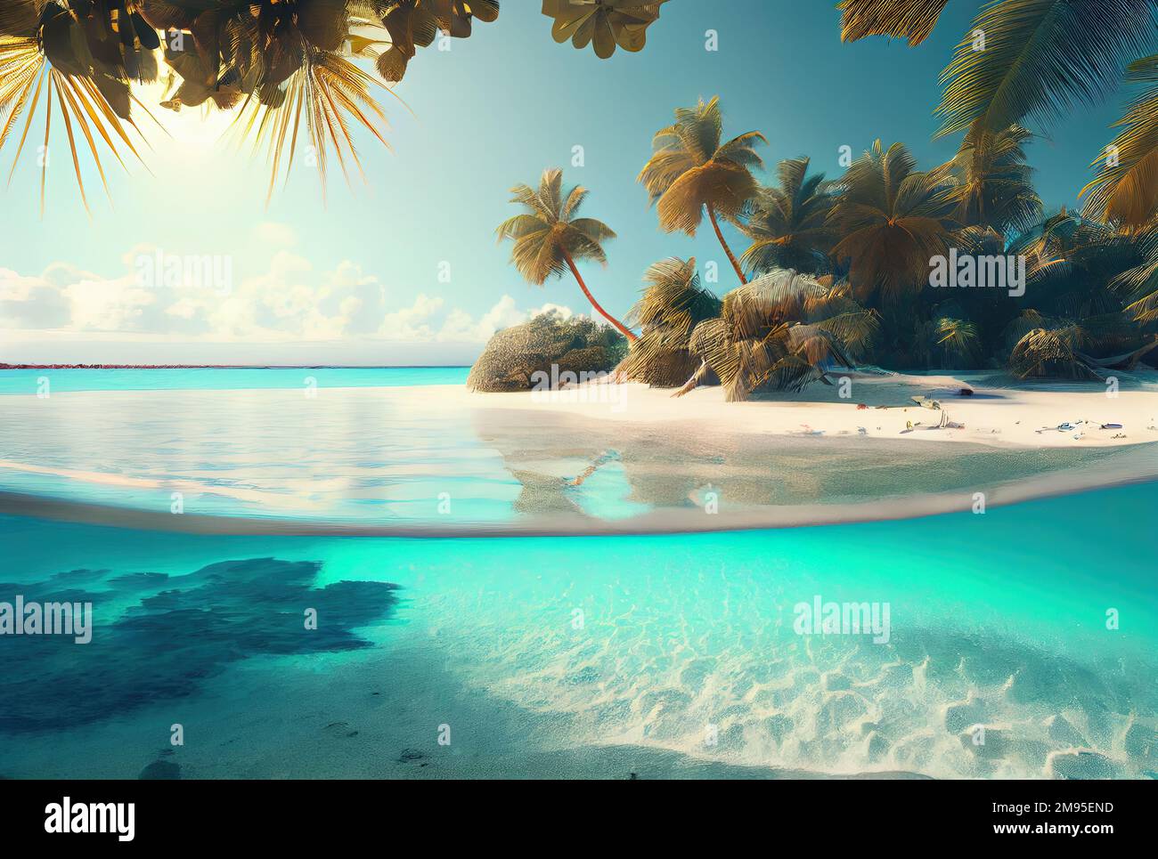 Sunny summer beach with palms Stock Photo - Alamy