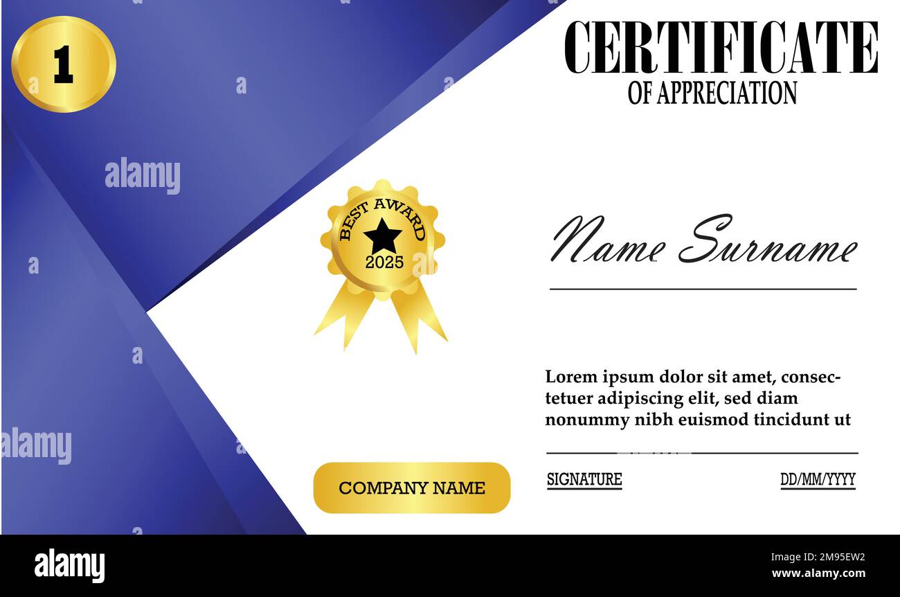 A vector illustration of blue and white certificate template design for ...