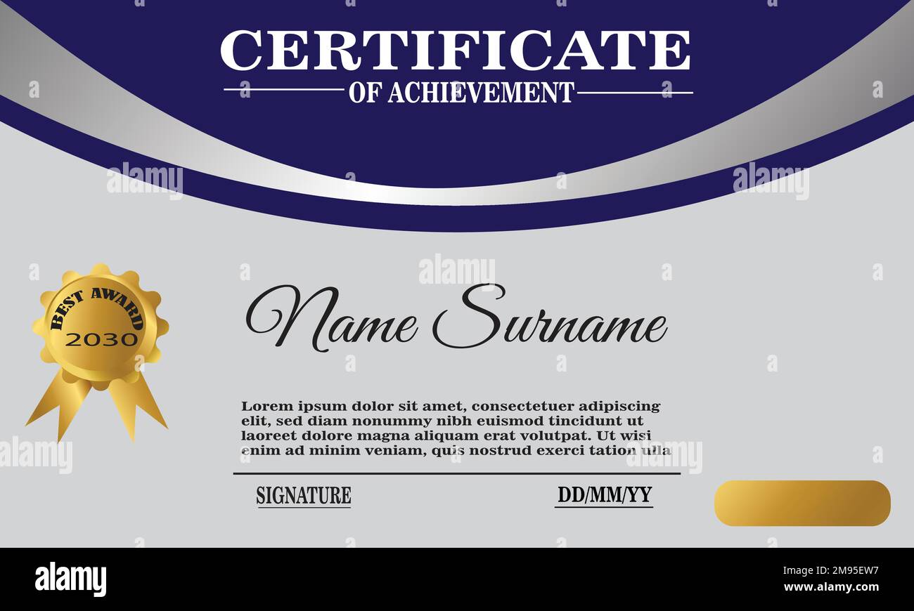 A vector illustration of blue and white certificate template design for ...