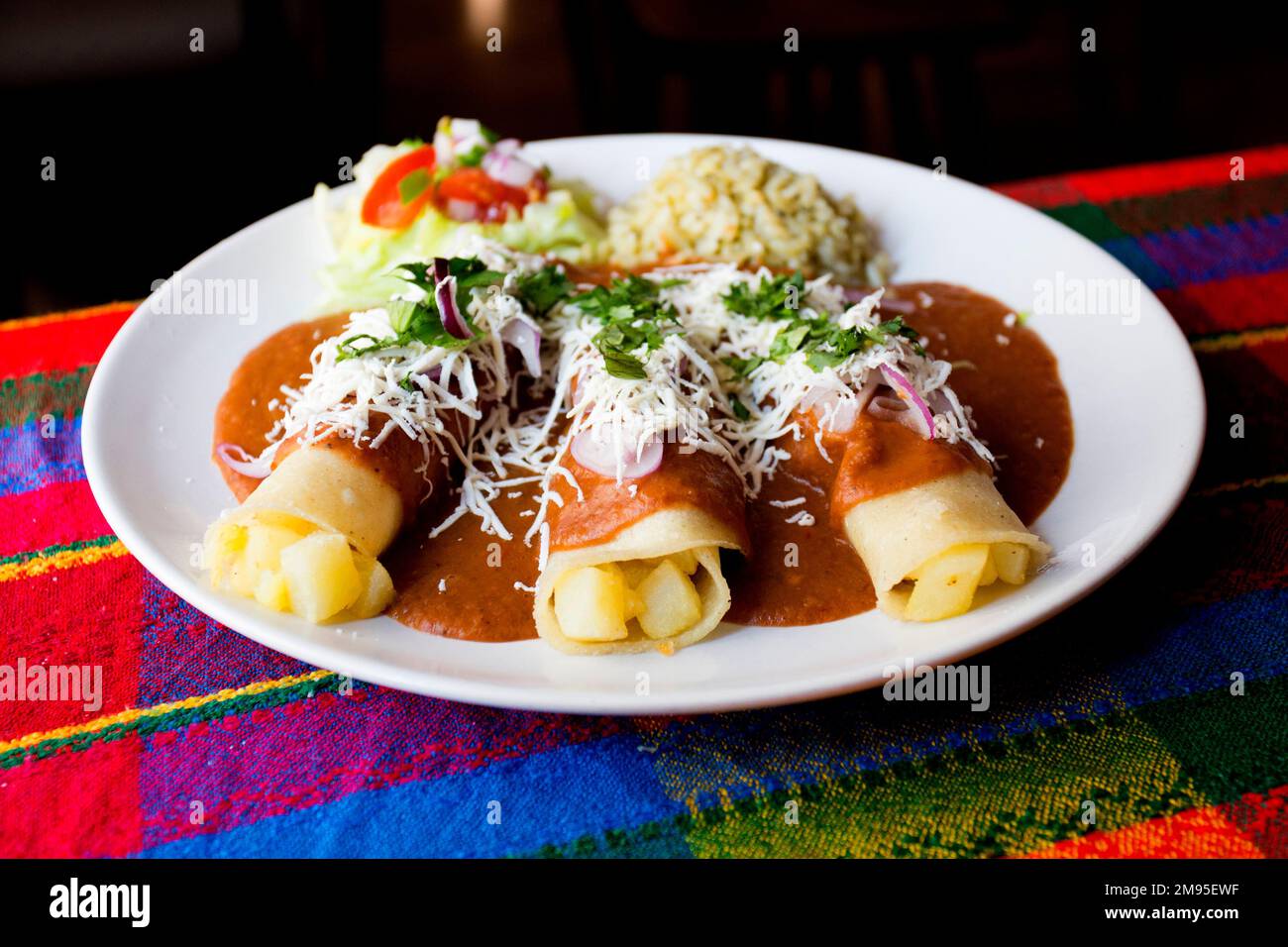 Flautilla mejicana. Mexican snacks with mole sauce Stock Photo - Alamy
