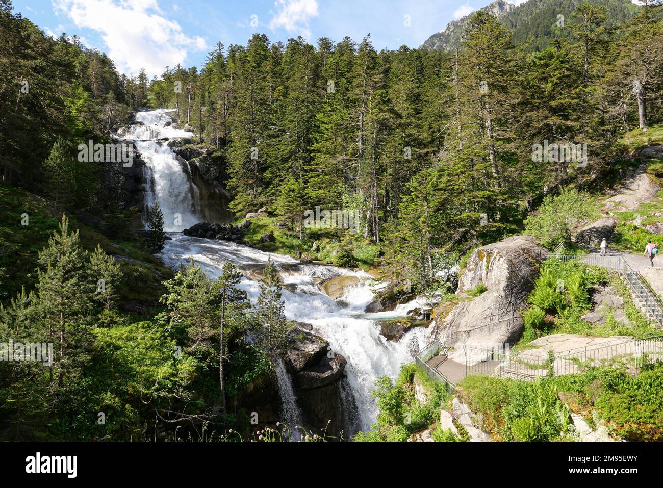 Cauterets (south-western France): waterfall of the stone-built bridge ...