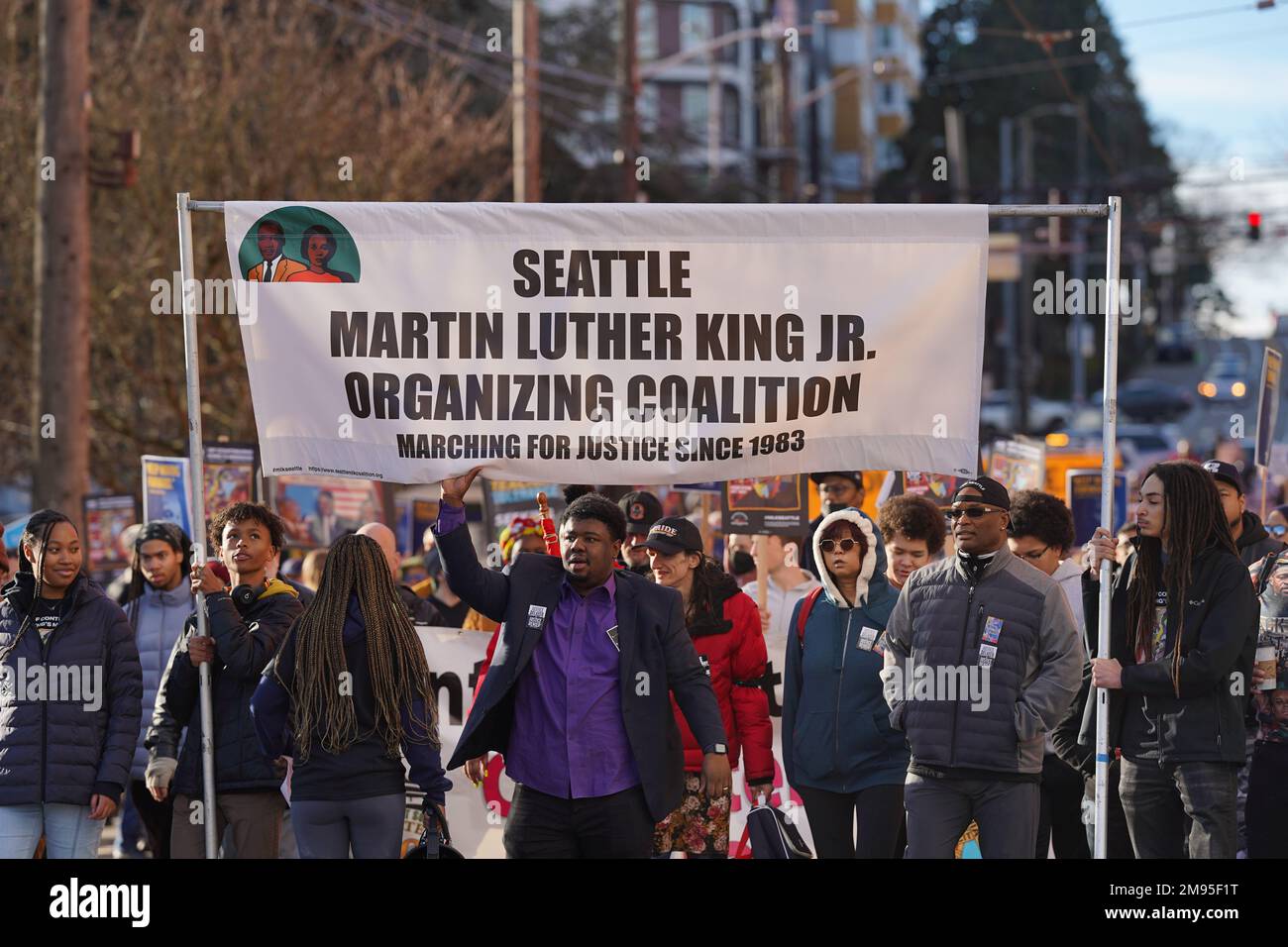 Seattle, WA, USA. 16th January, 2023. Supporters march in the Central ...