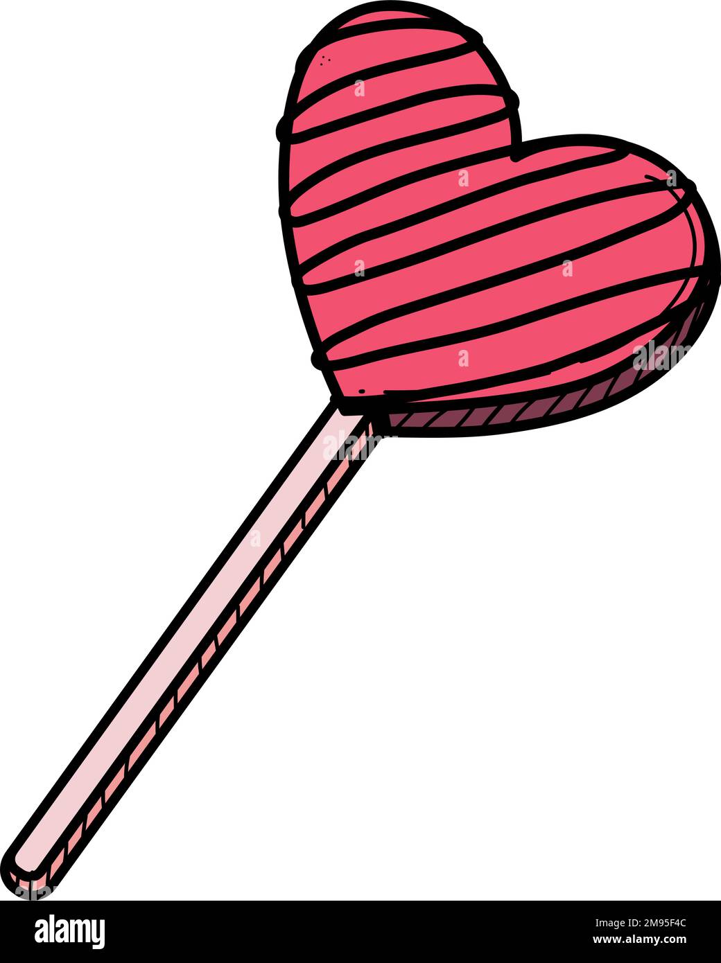 Hand drawn heart shaped sweet lollipop hard candy on a stick vector ...