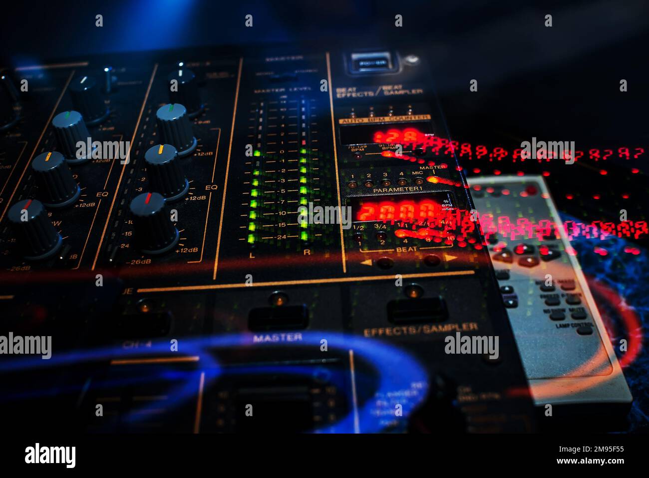 control buttons and mixing music on professional equipment for mixing ...