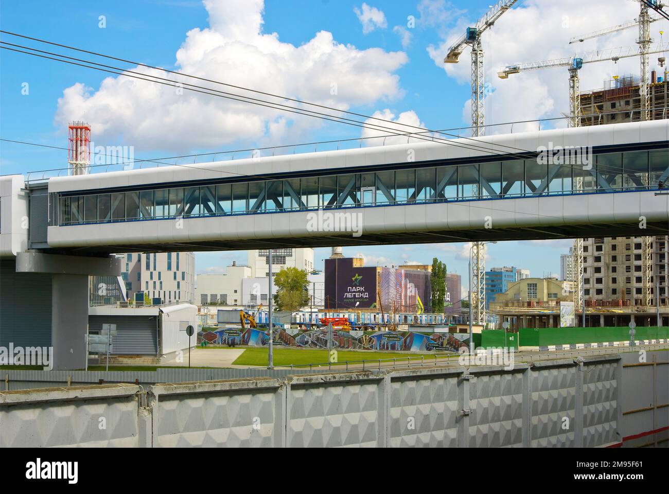 Moscow. Russia. Pedestrian bridge and entrance to the ZIL MCC station ...