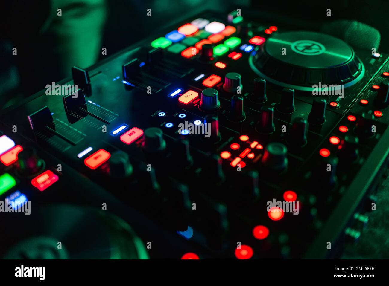 buttons and levels professional equipment, DJ mixing and music creation ...