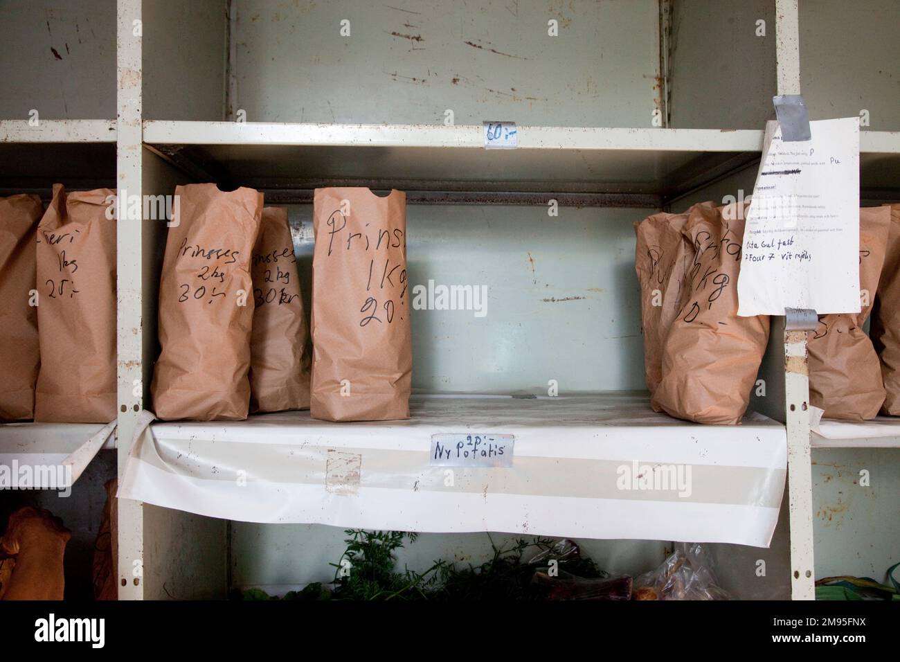 Sweden, oland Island: hut with self-serve products. Self-service farm ...