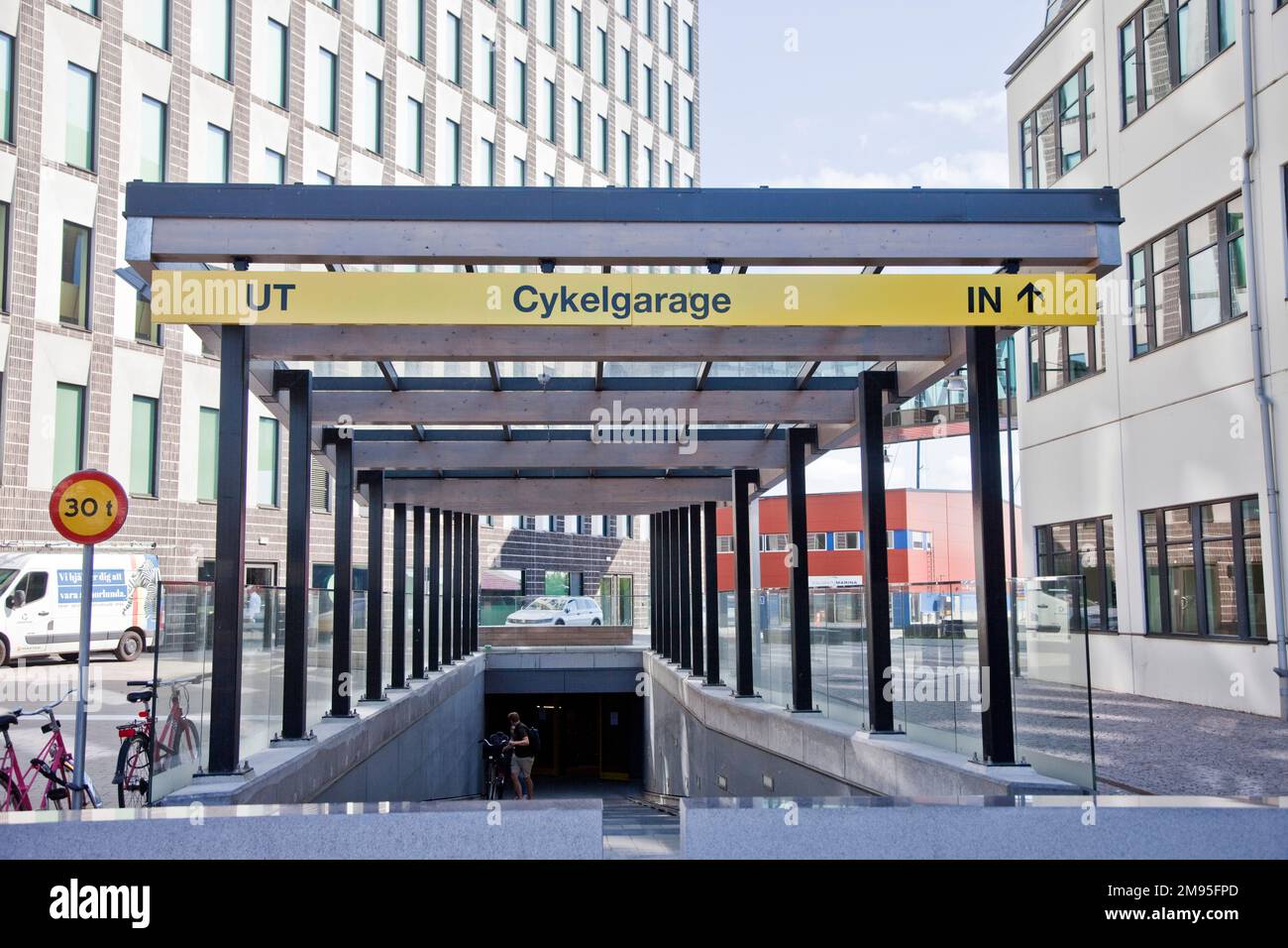 Sweden, Kalmar: underground bicycle parking system of the university ...