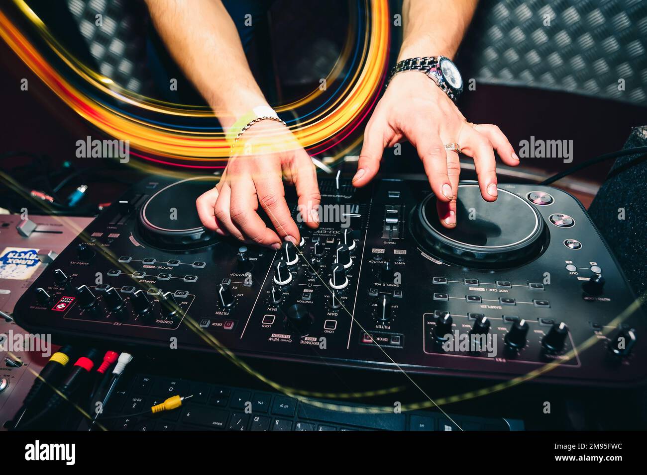 music remote for information and mixing music in a nightclub with a DJ ...