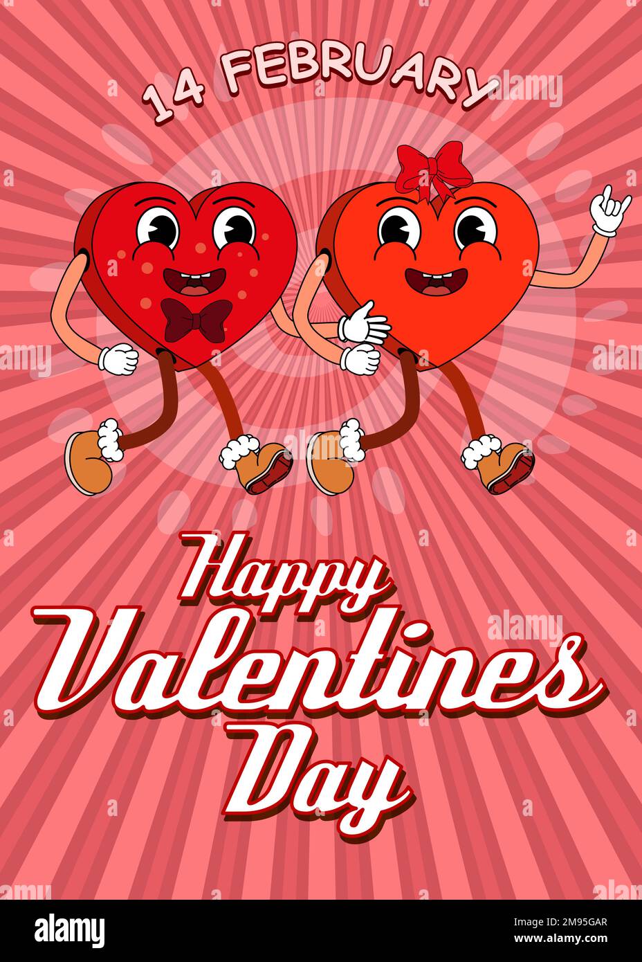 Vintage Groovy Happy Valentine Day poster, concept 70s Stock Vector ...