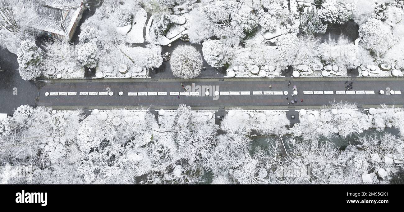 Aerial photo shows the snow scenery of Dujiangyan Scenic Spot in ...