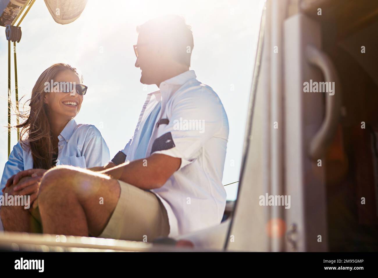 Couple sailing on yacht, summer and travel with vacation at sea, love ...