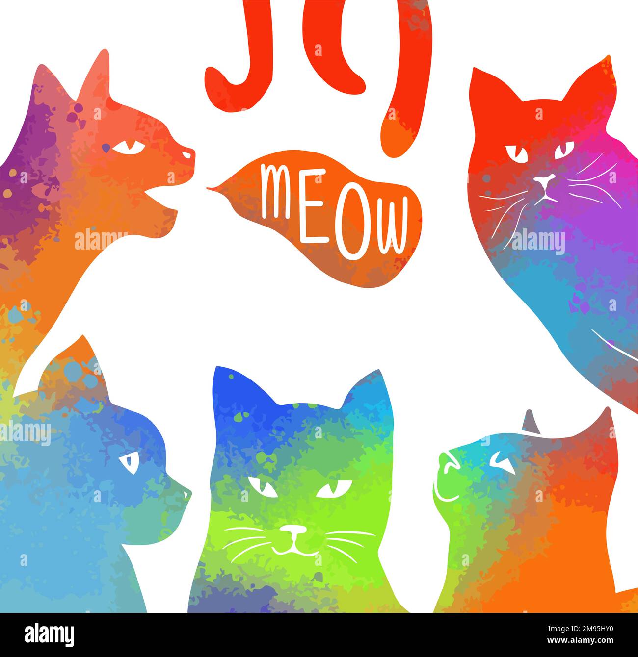 Frame with colored cats. Mixed media. Meow. Vector illustration Stock ...