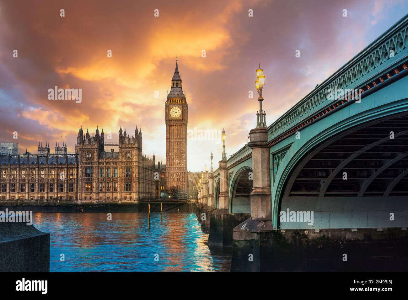View of the Great clock Big Ben Tower and Westminster bridge over the ...