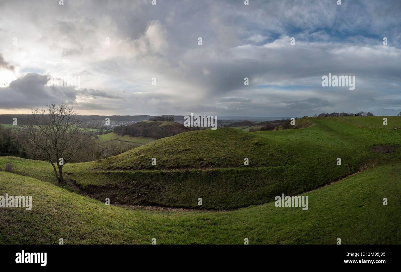 Uley Iron Age hill fort near the village of Uley in the Gloucestershire ...