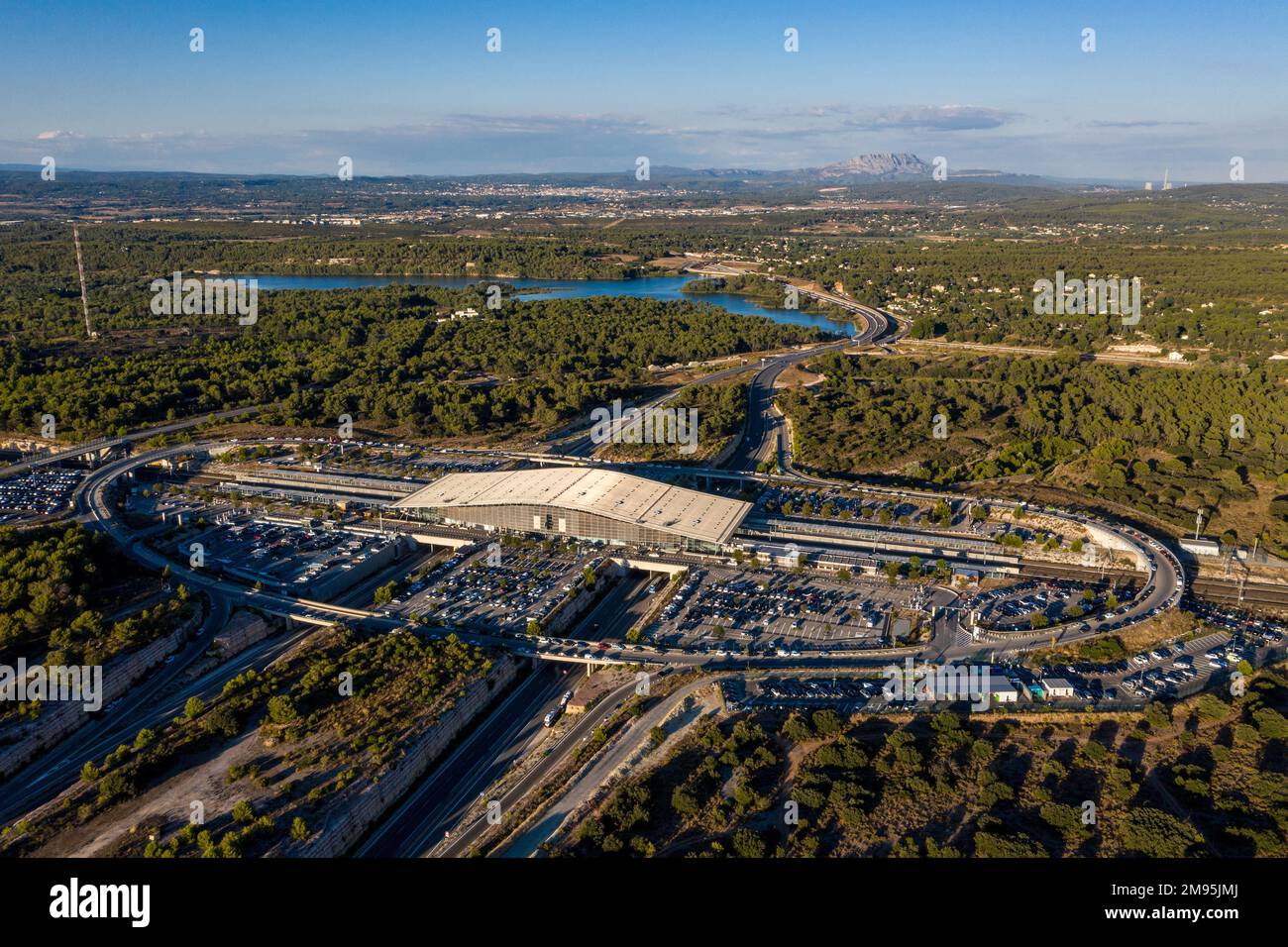 Aerial view of the station of Aix-en-Provence built on the Arbois ...