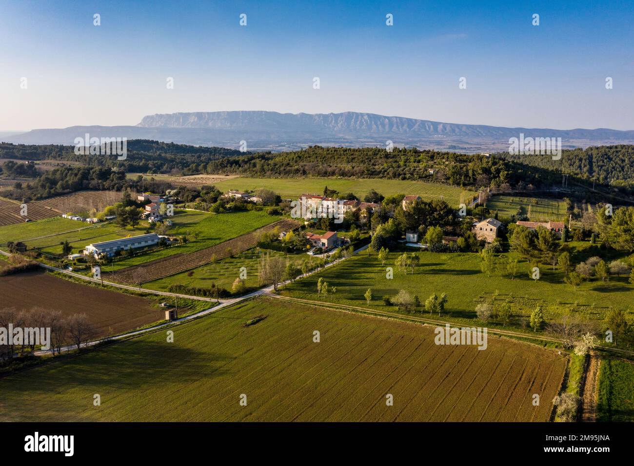 Trets (south-eastern France): aerial view of the hamlet of Kirbon with ...