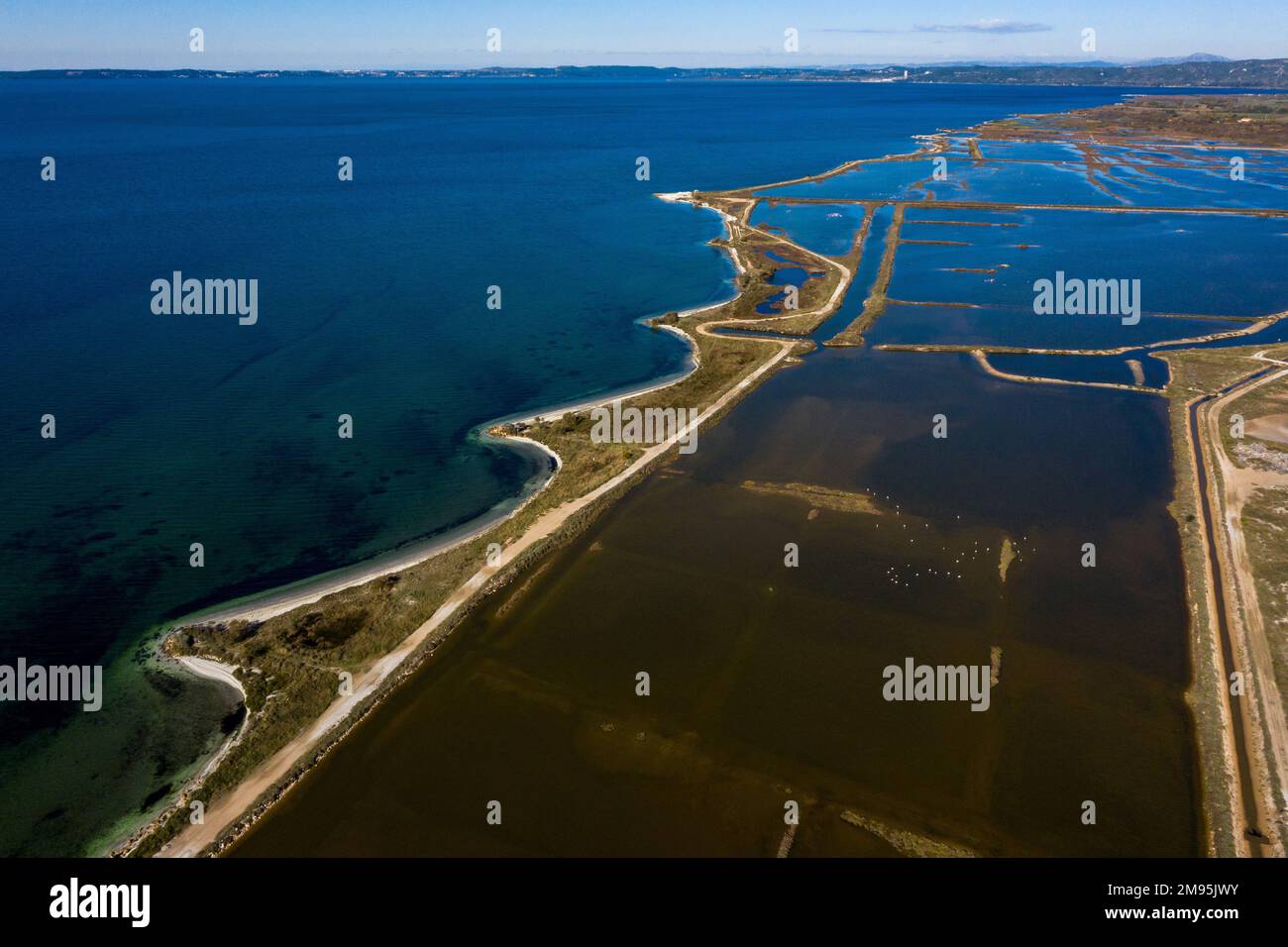 Berre-l'Etang (south-eastern France): aerial view of the salt marshes ...