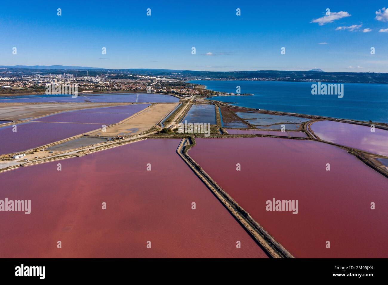 Berre-l'Etang (south-eastern France): aerial view of the salt marshes ...