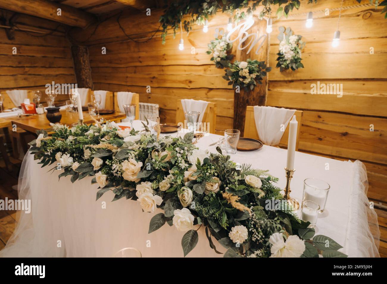 Beautiful table setting with floral decor for the holiday. Wedding ...