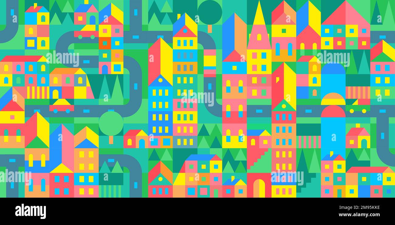 Seamless Abstract Urban Vector Bauhaus Swiss Geometric City Pattern ...