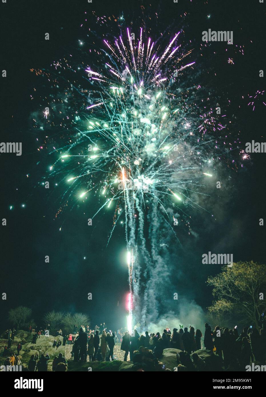 A vertical shot of people enjoying the fireworks Stock Photo - Alamy