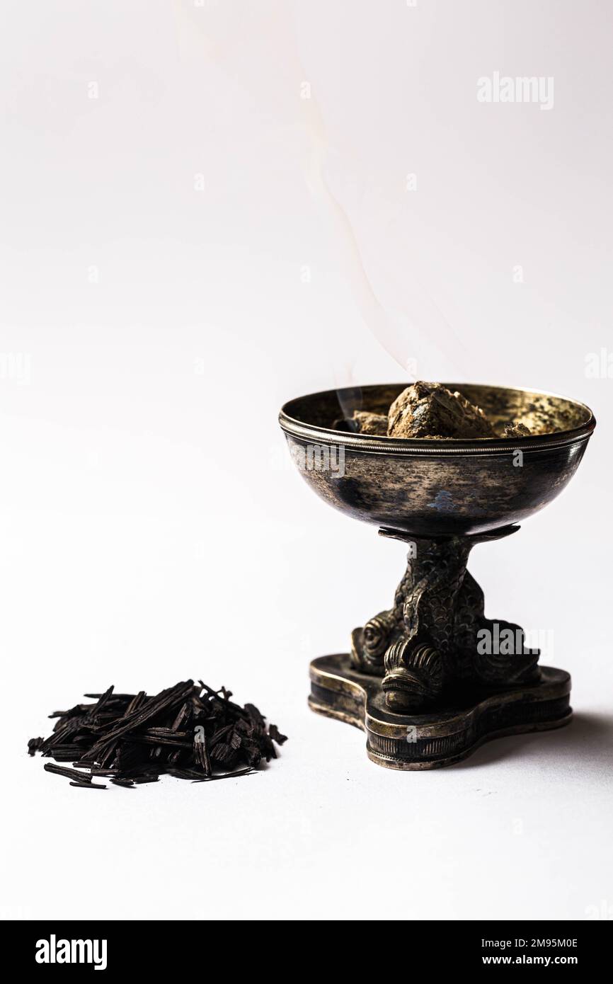 Burning Incense on White Background Stock Photo - Alamy