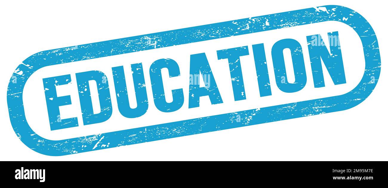 EDUCATION, text on blue rectangle stamp sign Stock Photo - Alamy