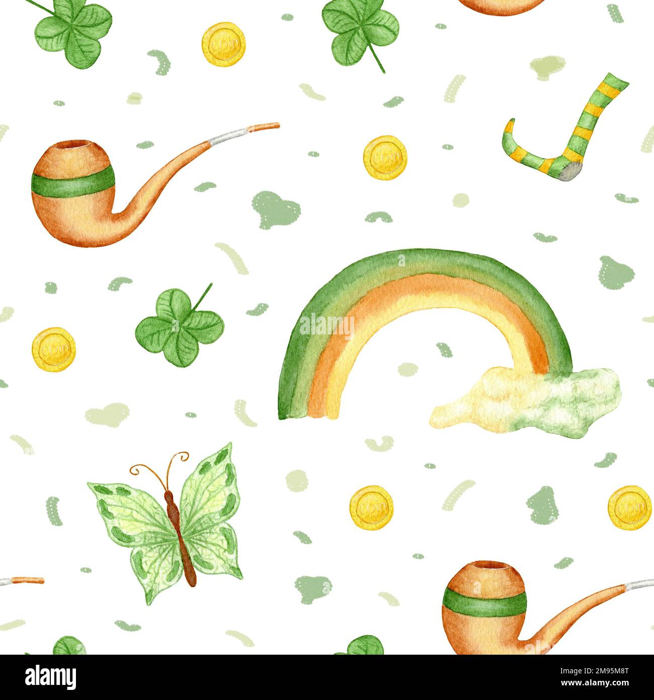 Watercolor Pattern for St. Patrick's Day. Seamless pattern with ...