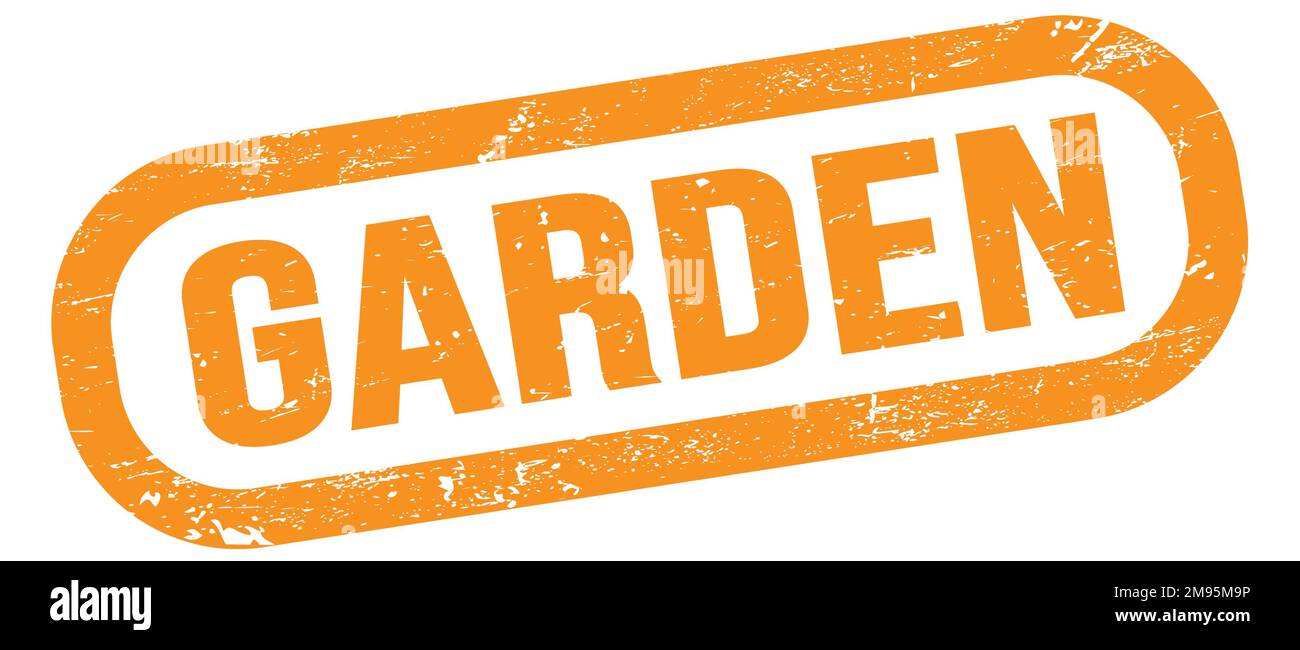 GARDEN, text written on orange rectangle stamp sign Stock Photo - Alamy