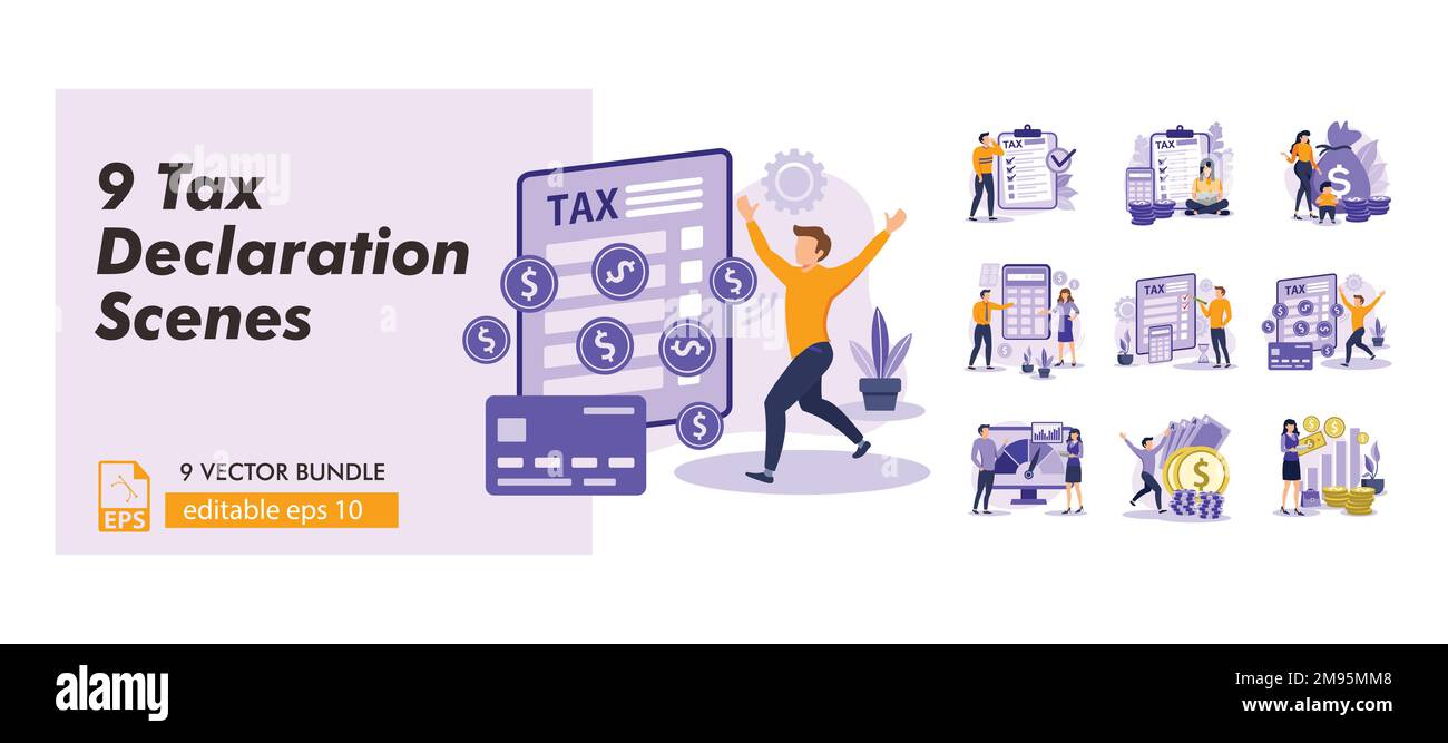 Tax declaration collection of scenes. Characters preparing documents ...