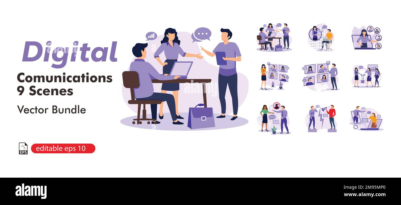 Team communication abstract concept vector illustration set. Meeting ...