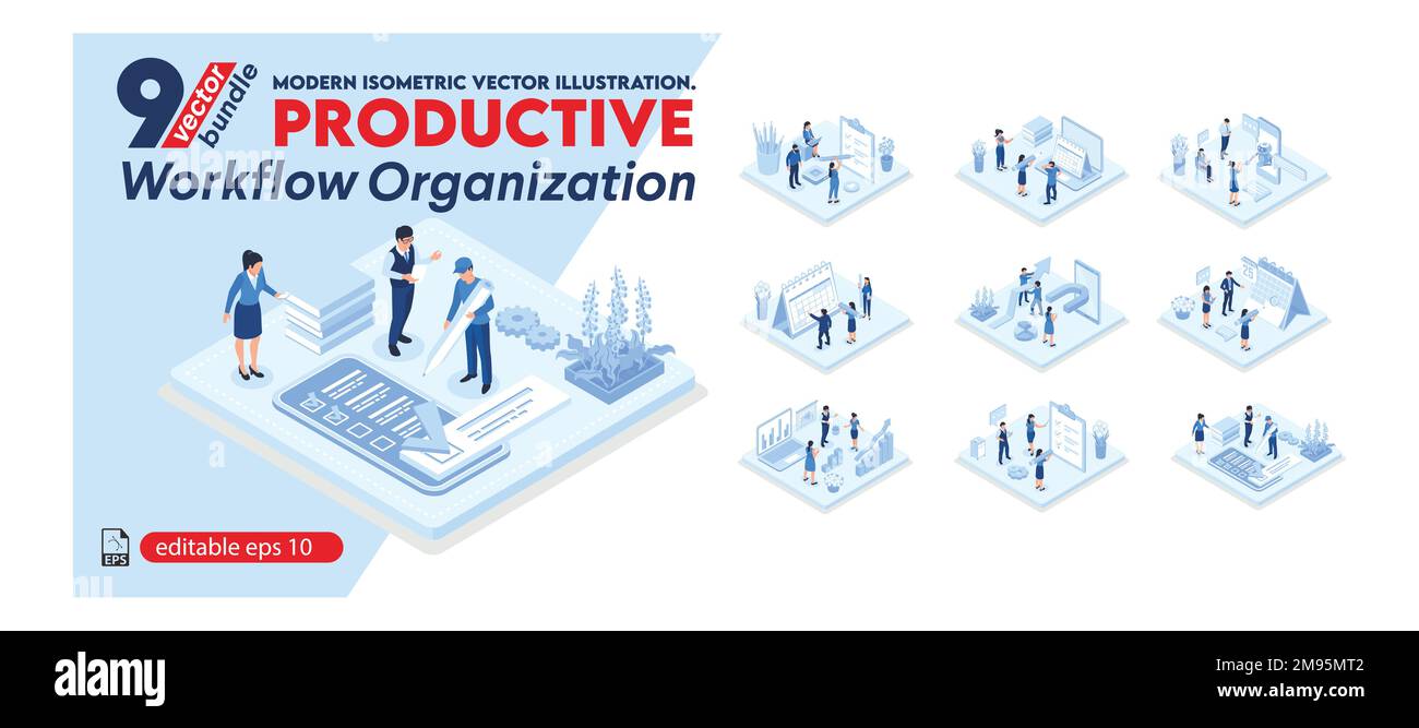 Productive Workflow Organization. Collection of scenes with people ...