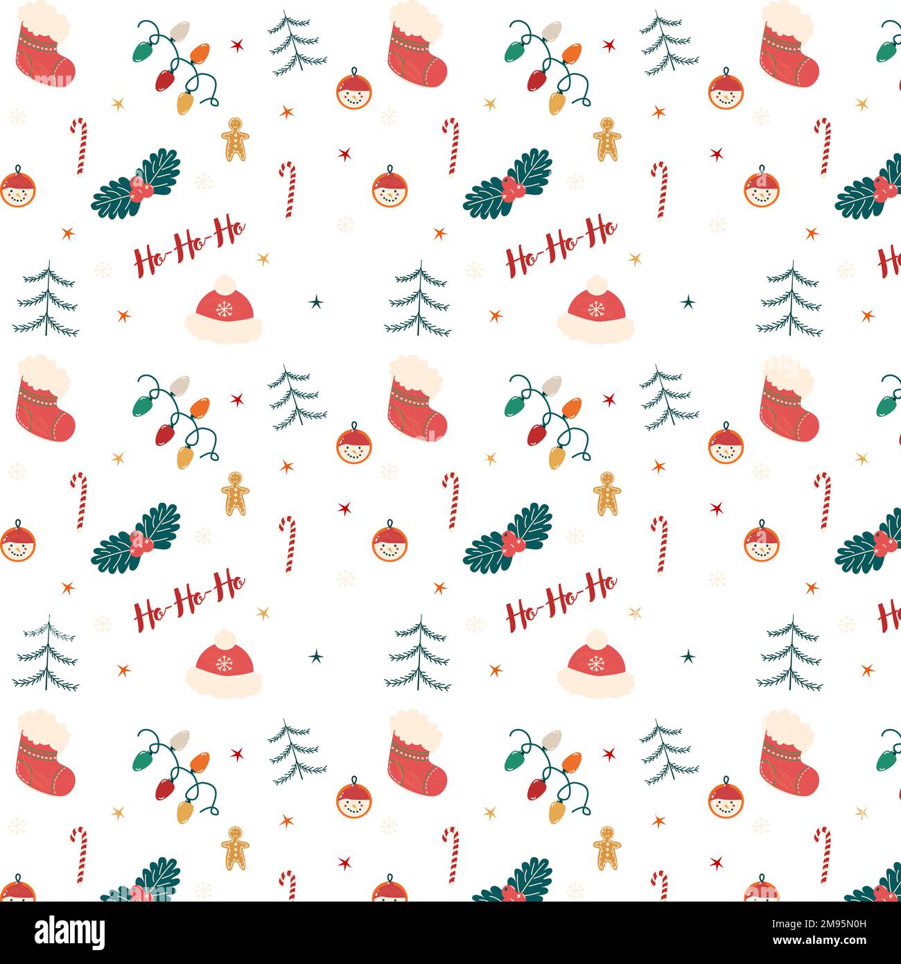 Holiday and New Year eve pattern with text ho-ho-ho and different ...
