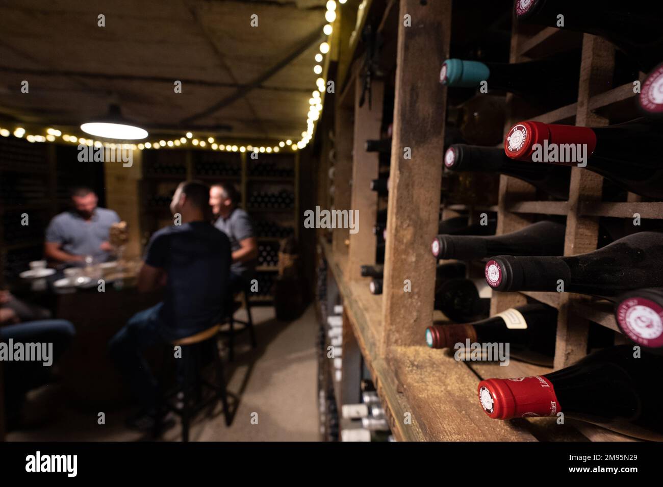 Wine tasting in the cellar of a restaurant Stock Photo - Alamy