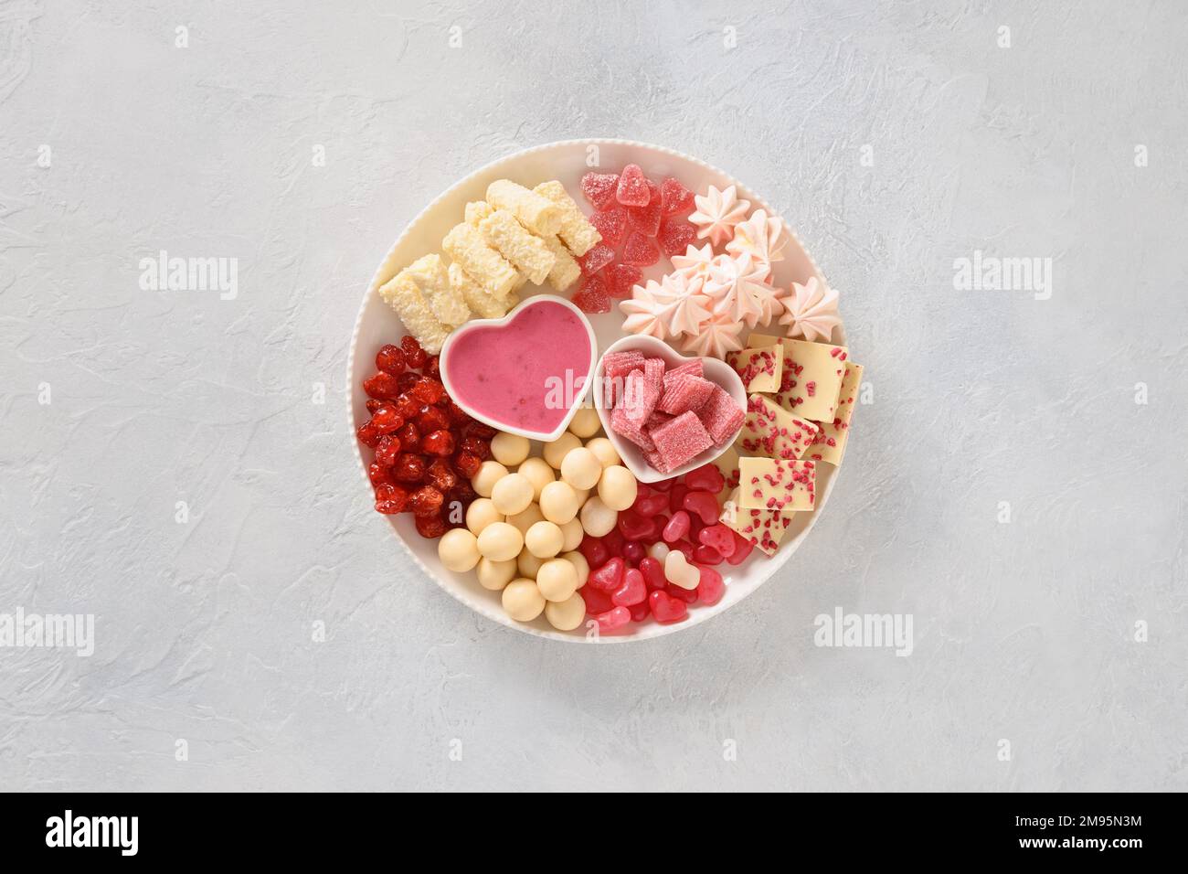 Charcuterie Valentines Day sweet board with white chocolate, candied ...