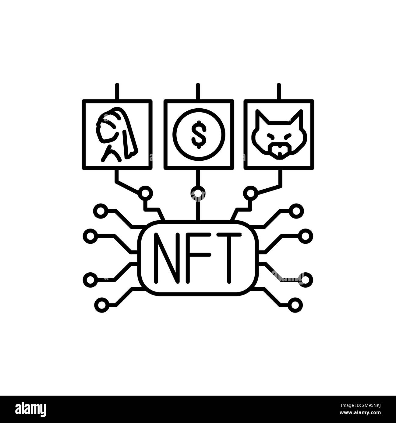 Fungible finance color line icon. Blockchain technology in digital ...