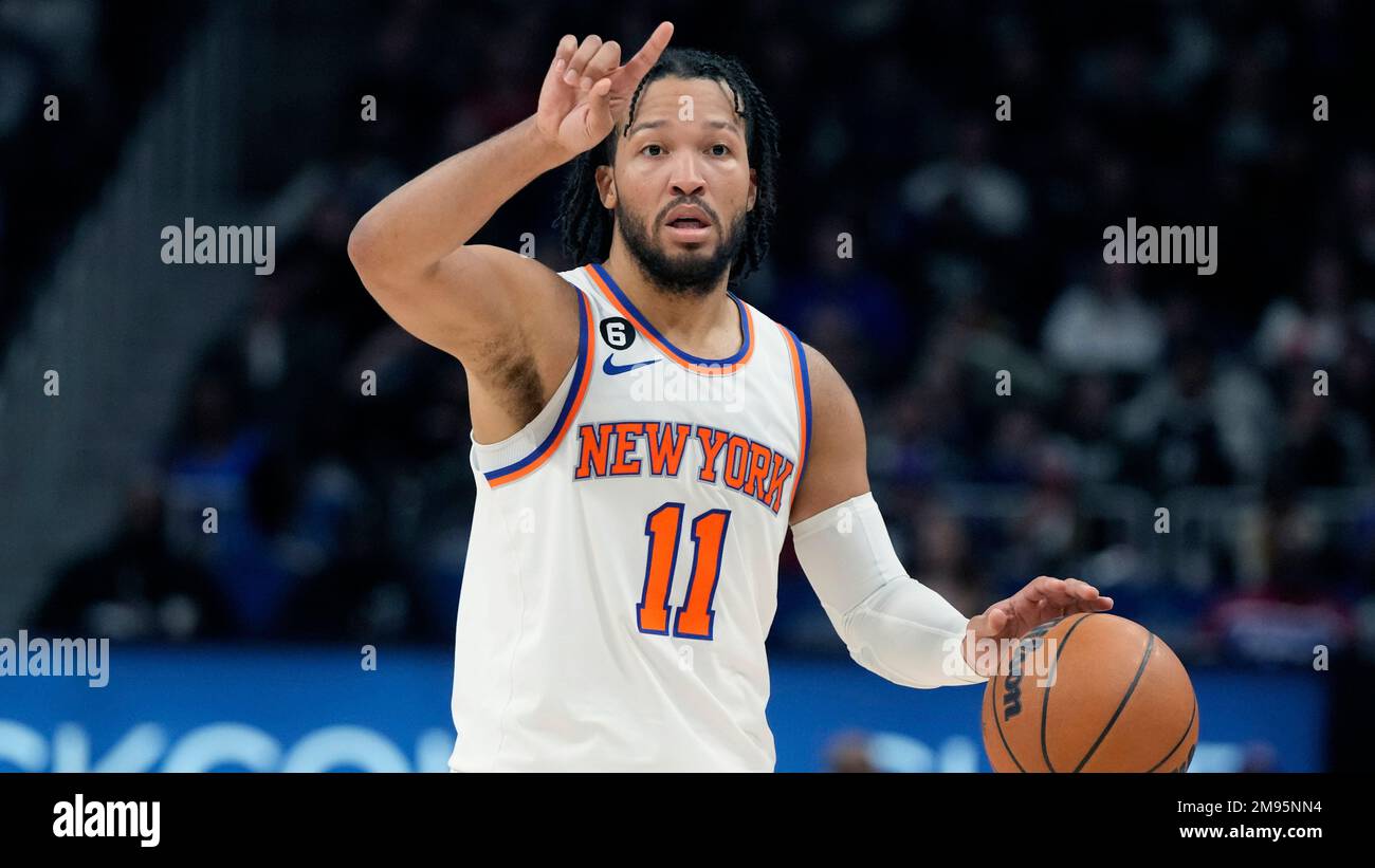 New York Knicks guard Jalen Brunson plays during the first half of an ...
