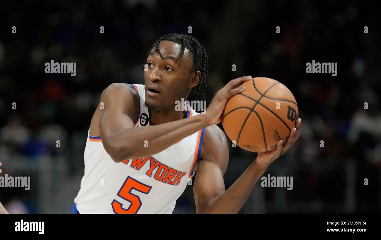 New York Knicks guard Immanuel Quickley plays during the first half of ...