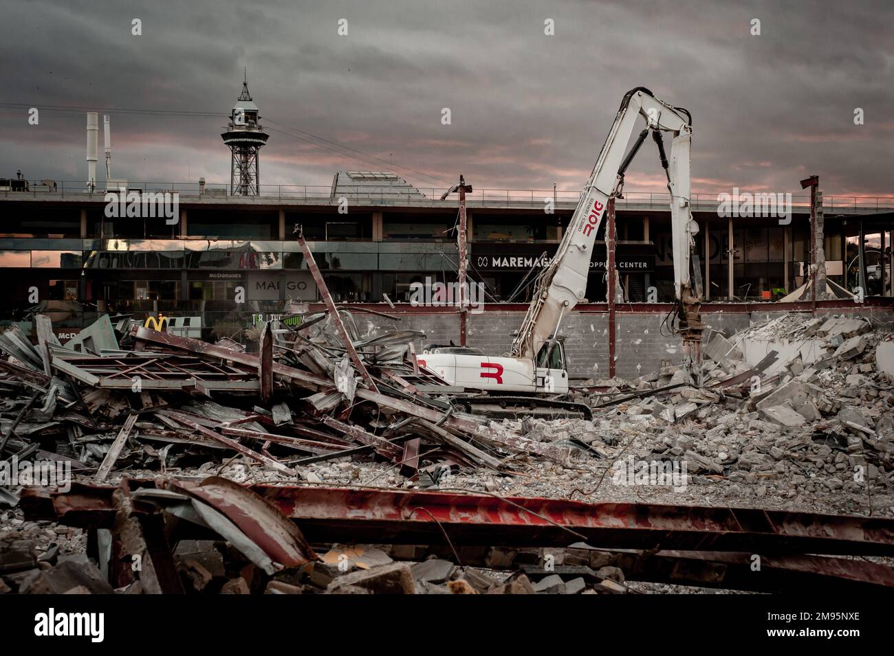 Demolition of the Cinesa cinemas in Barcelona's Port Vell. T Stock ...