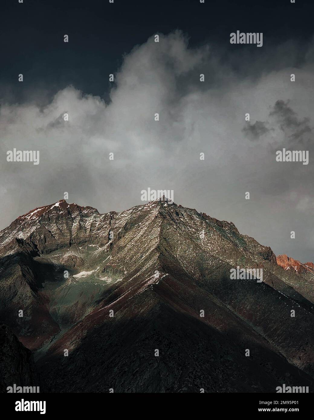 A vertical shot of a mountain peak seen from Sonmarg, Kashmir on a ...