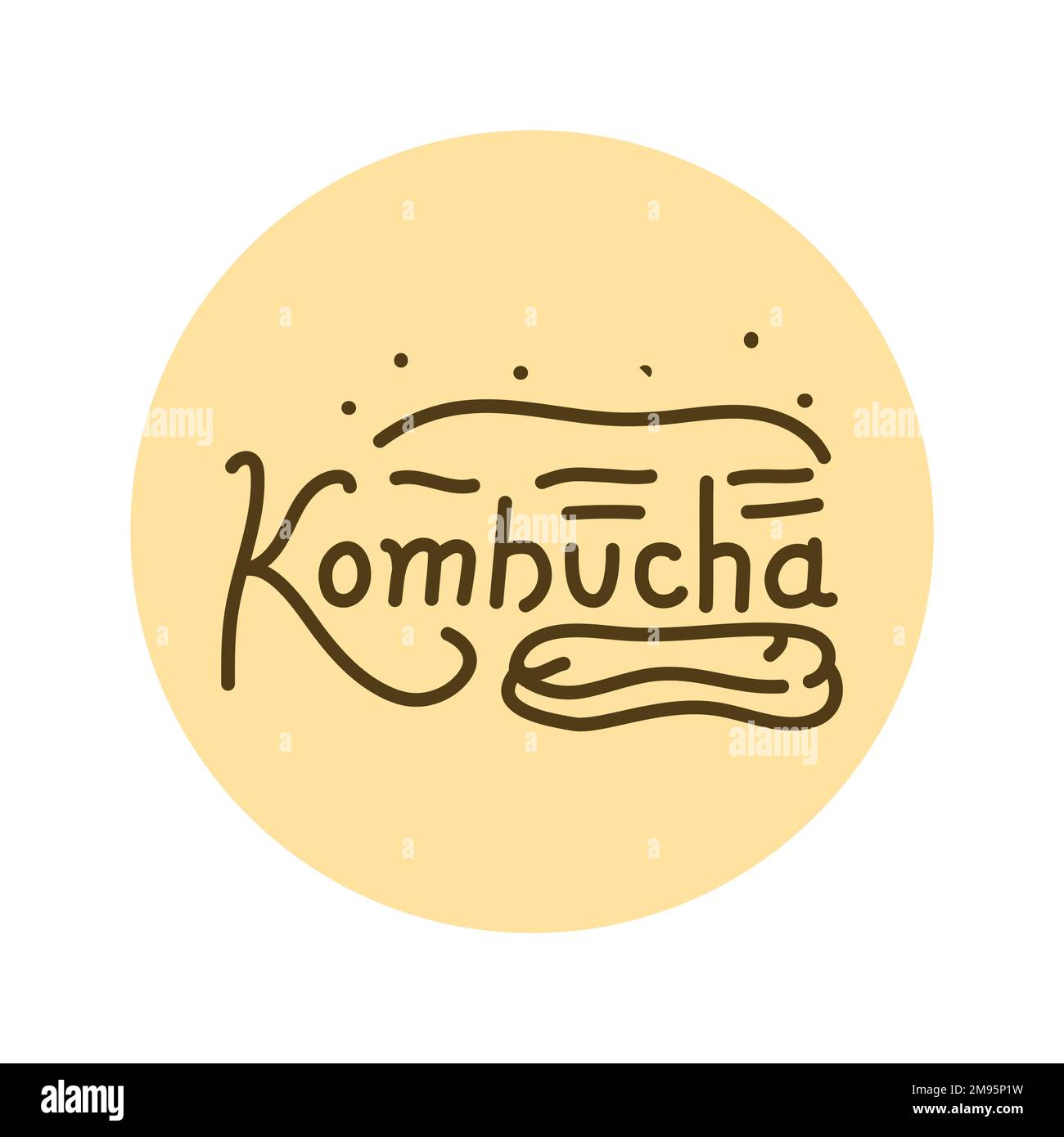 Kombucha homemade tea lettering color line icon. Japanese fermented ...