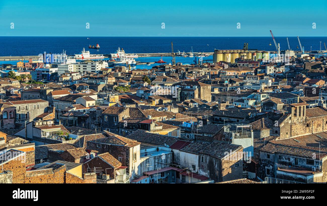 Aerial view of the city of Catania and its commercial port. Catania ...