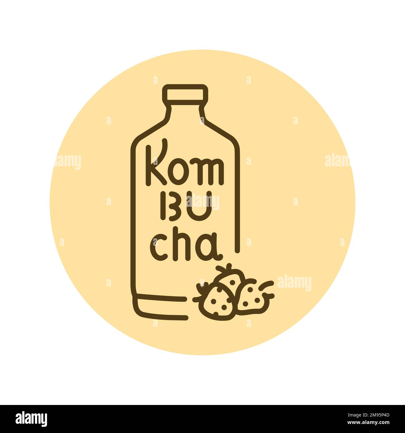 Kombucha homemade tea in bottle color line icon. Japanese fermented ...