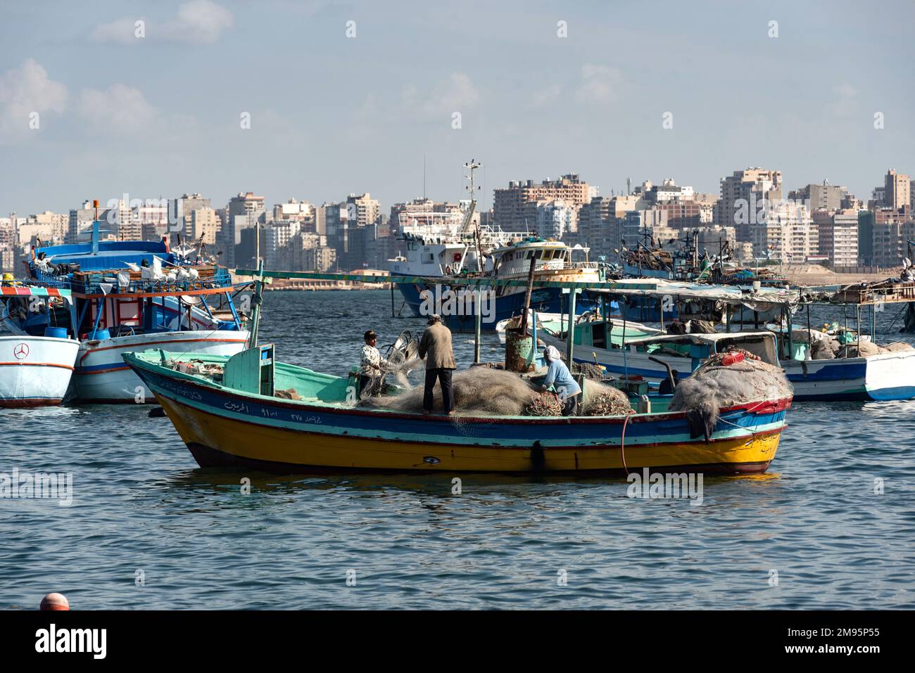 Alexandria, Egypt. December 3rd 2022 Local fishermen and fishing boats ...