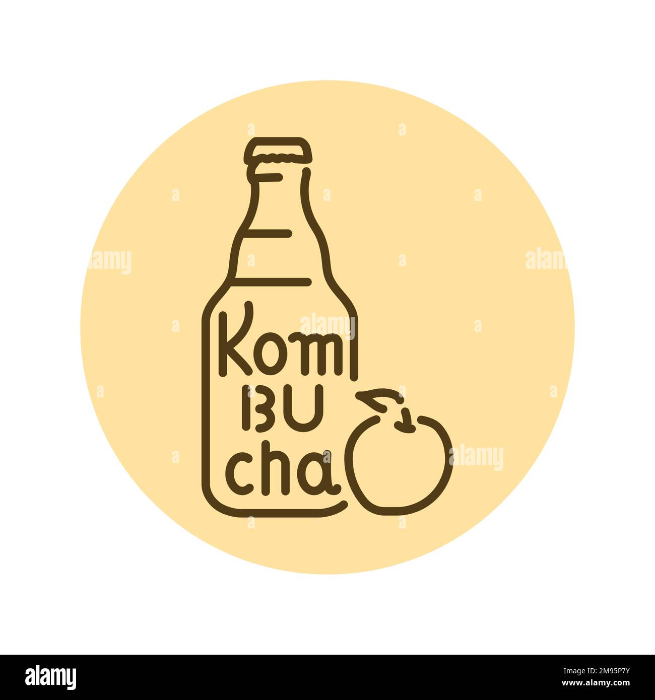 Kombucha homemade tea in bottle color line icon. Japanese fermented ...