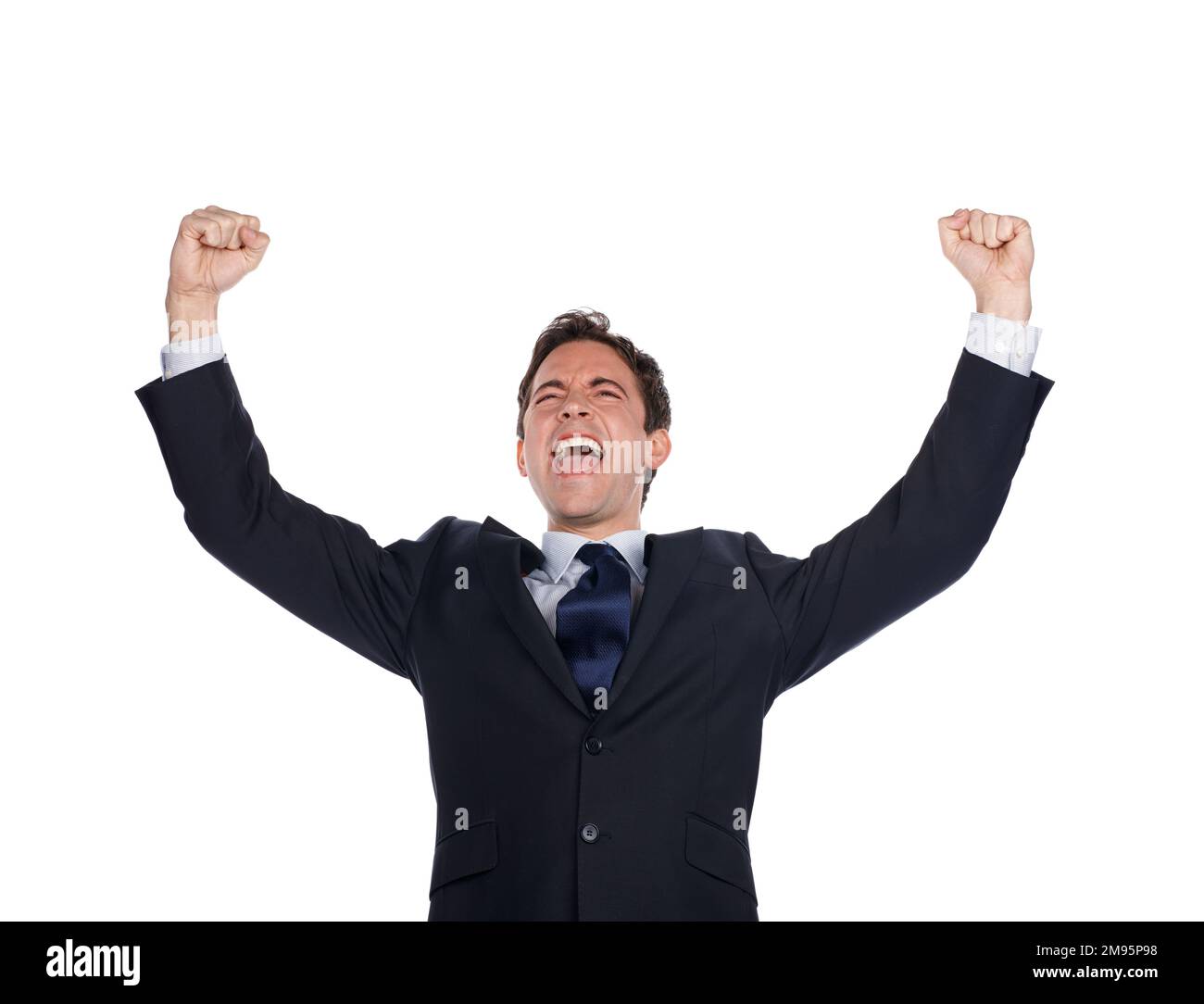 Business man, success and winner with achievement in career, celebrate ...